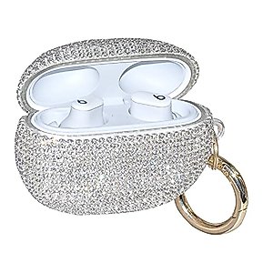 New in 2021 Apple Beats Studio Buds Case Sparkly Diamond Beats Studio Buds Case with Keychain, Shockproof Protective Premium Bling Rhinestone Cover Skin for Beats Studio Buds Charging Case