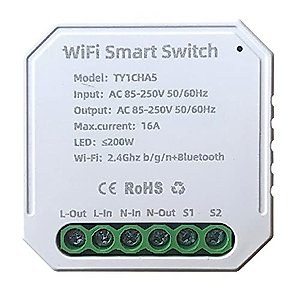MHCOZY Mini 1 Gang WIFI Light Switch Breaker Module,Smart Life/Tuya App and Bluetooth Wireless Remote Control, Compatible with Alexa Echo and Google Home,1/2 Way 16A