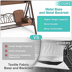 ZENPETIO 3-Seat Outdoor Patio Swing, Adjustable Canopy Porch Swings, Deluxe Outdoor Swing with Weather Resistant Steel Frame, Thickened Cushions, Pillows & Cup Holders for Backyard, Porch, Garden