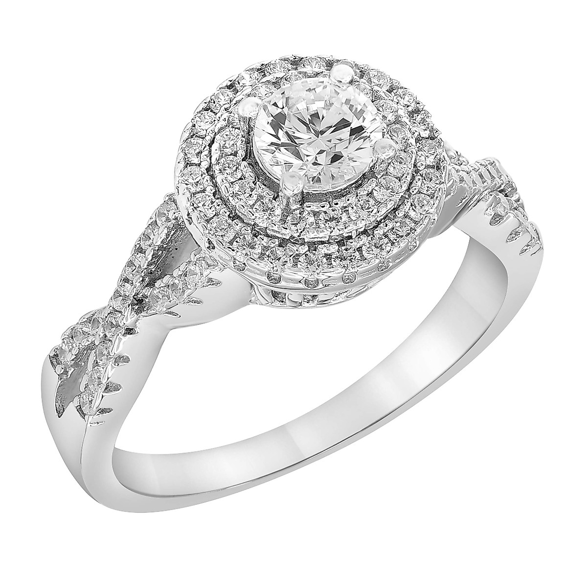 Beyond Brilliance 0.30 Carat Diamond, Sterling Silver Prong Set Round Cut Cubic Zirconia Double Halo Engagement Ring Wedding Fashion Jewelry for Women | Gift Box Included