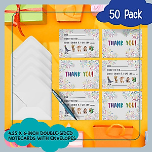 Better Office Products 50 Pack Kids Fill in the Blank Thank You Cards with Envelopes, for Boys and Girls, 4.25 x 6 Inch, Double Sided Design, Fun Characters to Circle