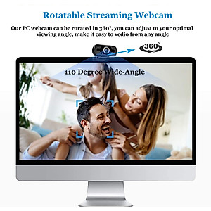 Necesa Webcam HD 1080P, Webcam with Microphone and Privacy Cover, Streaming Computer or Desktop Laptop USB Web Camera with 110 Big Black