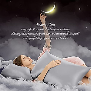 Silk Pillowcase for Hair and Skin Mulberry Silk Pillowcase Soft Breathable Smooth Both Sided Natural Silk Pillowcase with Zipper Beauty Sleep Silk Pillow Case 1 Pack for Gift (Standard, Silver Gray)