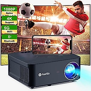 1080P Full HD Projector, 15000 Lumens Portable Movie Projector, FunFlix 300" WiFi Projector Bluetooth Projector, Home Theater Video Projector Compatible with HDMI, VGA, USB, AV, Laptop, Smartphone