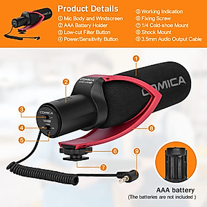 comica CVM-V30PRO Shotgun Microphone Professional Super Cardioid Video Recording Microphone with Wind Muff, Camera Microphone for Canon Nikon Sony DSLR Cameras,Camcorders,iPhone Smartphones