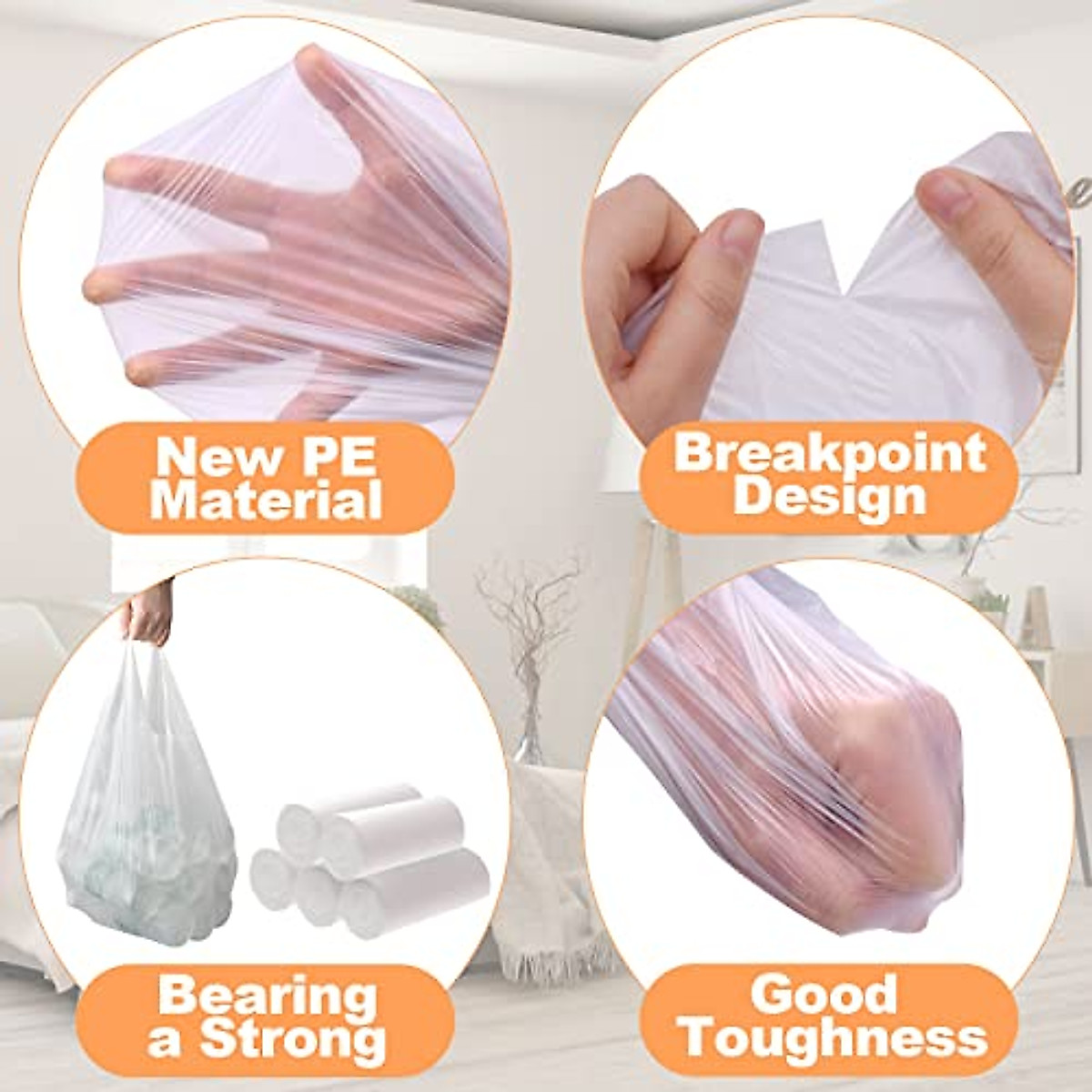 4 Gallon Trash Bags 270 Counts Handle Garbage Bags Trash Can liners Bathroom, Bedroom, Office, Car, Home Waste Bin Plastic Trash Can Liners