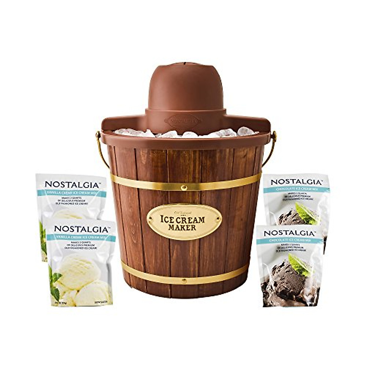 Nostalgia ICMW400BUN Wood Bucket Ice Cream Maker Sample Pack, 4-Qt, Brown