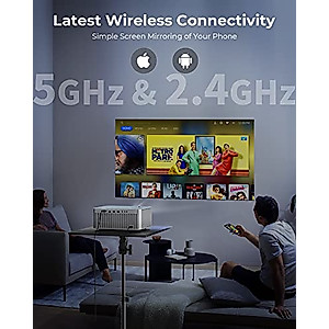 Projector with WiFi and Bluetooth, TURBOAMP 5G Native 1080P Movie Projector, 4K Supported, 300 ANSI lm 200" Display Home Movie Theater Projector, Compatible w/TV Stick/Phone/PC/PS5