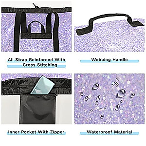 xigua Shiny Glitter Lavender Laundry Backpack Bag, Extra Large Laundry Bag with Straps, Portable Backpack Laundry Bag for College Dorm, Apartment, Laundromat