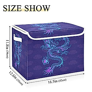 xigua Purple Chinese Dragon Storage Bins with Lids Foldable Large Cube Storage Boxes with Handles for Home Bedroom Closet Office (16.5x12.6x11.8 in)#40