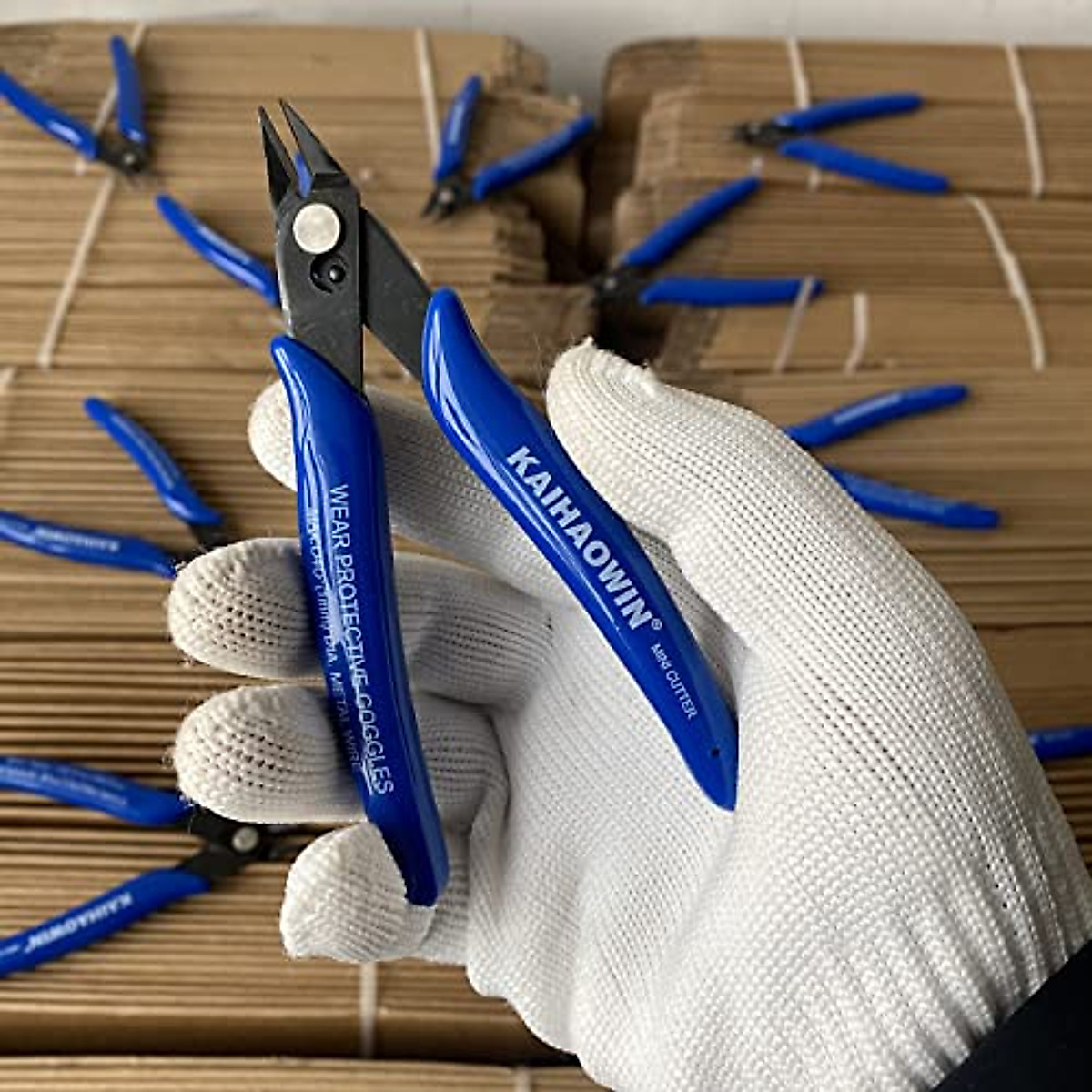 KAIHAOWIN Micro Wire Cutters with Spring, 5 Pack, 5 inch Precision Mini Flush Cutters Bulk, Nippers, Flush Cutting Pliers, Wire Snips, Small Side Cutters for Electronics Crafts Jewelry-Blue
