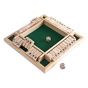 bouti1583 Shut The Box Dice Game,Classic 4 Sided Wooden Board Game Flip 10 Numbers Classic Tabletop Games for 2-4 Player(Green,8.8inch)