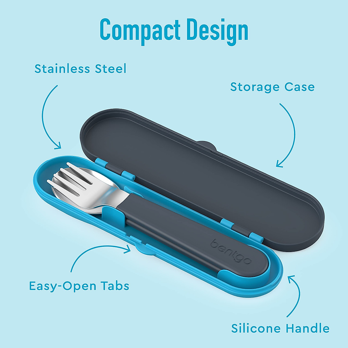 Bentgo® Kids Stainless Steel Utensil Set - Reusable Fork, Spoon & Storage Case - High-Grade BPA-Free Stainless Steel, Easy-Grip Handles, Dishwasher Safe for School Lunch, Travel & Outdoors (Dinosaur)