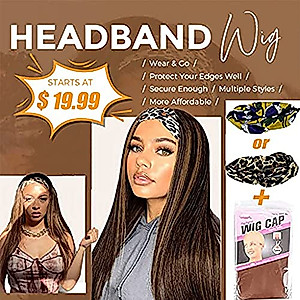 AnglesBeauty Headband Wig for Women 24 Inch Black/Brown Long Highlights Straight Headband Wig, Premium Syntheric Headband Wig Natural Glueless None Lace Front Wigs with Headbands & Wig Caps (24 Inch, Black/Brown)