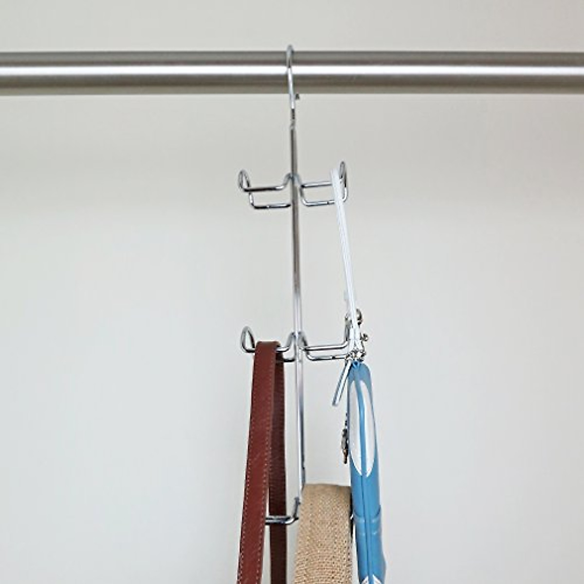 Evelots 2 Pack Hanging Purse/Handbag Organizer-Over The Closet Rod-Vertical Space Saving Accessory Storage, 12 Hooks Total-Chrome