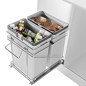 Rok Kitchen Cabinet Soft Close Heavy Duty Frameless Waste Recycle Bin Trash Can Pull Out Organizer Container QPAM21235C (Double 21" (35 Quart Bin)