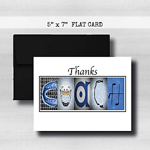 Personalized Hockey Blue Coach Thank You Card, 5"x 7" Flat Card, Greeting Cards