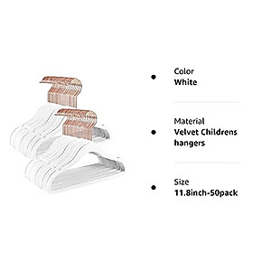 Kids Velvet Hangers Non-Slip Clothes Hangers, 11.8” Inch 50 Pack Space Saving Childrens Hangers -360° Swivel Rose Gold Hook, Strong & Durable Infant/Toddler White Hangers by TIMMY