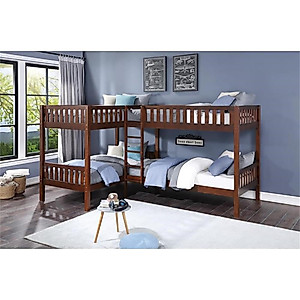 Lexicon Rowe Transitional Wood Corner Bunk Bed in Dark Cherry