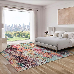 Beeiva Abstract Machine Washable Area Rug, Modern Washable 8 x 10 Area Rugs for Living Room Non Slip, Multicolor Rug Foldable Large Rugs for Living Room Bedroom Dining Room Office