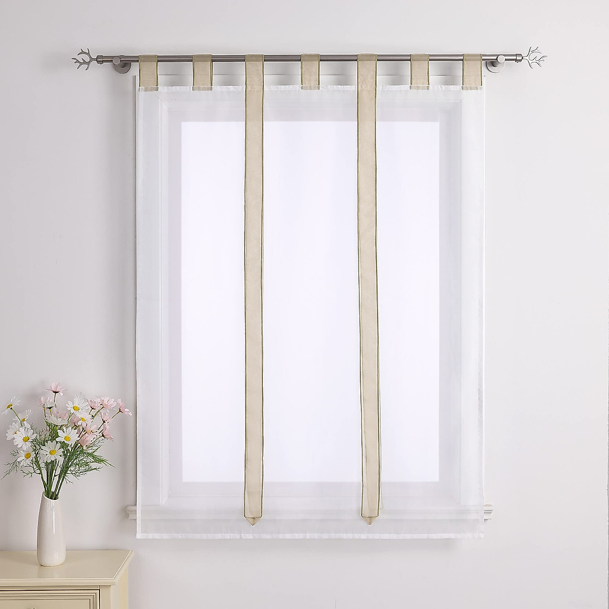 Joyswahl Balloon Shades Tab Top Sheer Window Curtain Balcony Bowknot Tie Up Voile Roman Shades, 1pc (Sand, W47 x L55 inch)