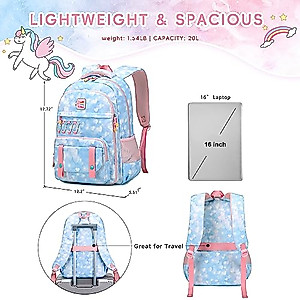 KIDNUO Girls Backpack 15.6 Inch Laptop School Bag Cute Kids Kindergarten Elementary Backpacks Middle Schoolbag Large Bookbags for Women Teens Students Anti Theft Travel Daypack (Blue)