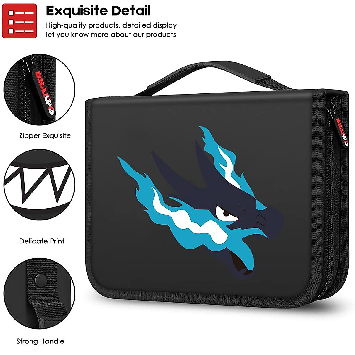 RHCOM 4-Pocket Trading Cards Binder, 320Cards Collector Album Holder Compatible with PM Cards and All TCG Cards.(Dragon)