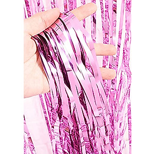 2 Pcs 3.2ft x 8.2ft Shiny Light Pink Metallic Tinsel Foil Fringe Curtains Photo Booth Backdrop for Birthday Wedding Holiday Celebration Bachelorette Party Decorations (Light Pink)