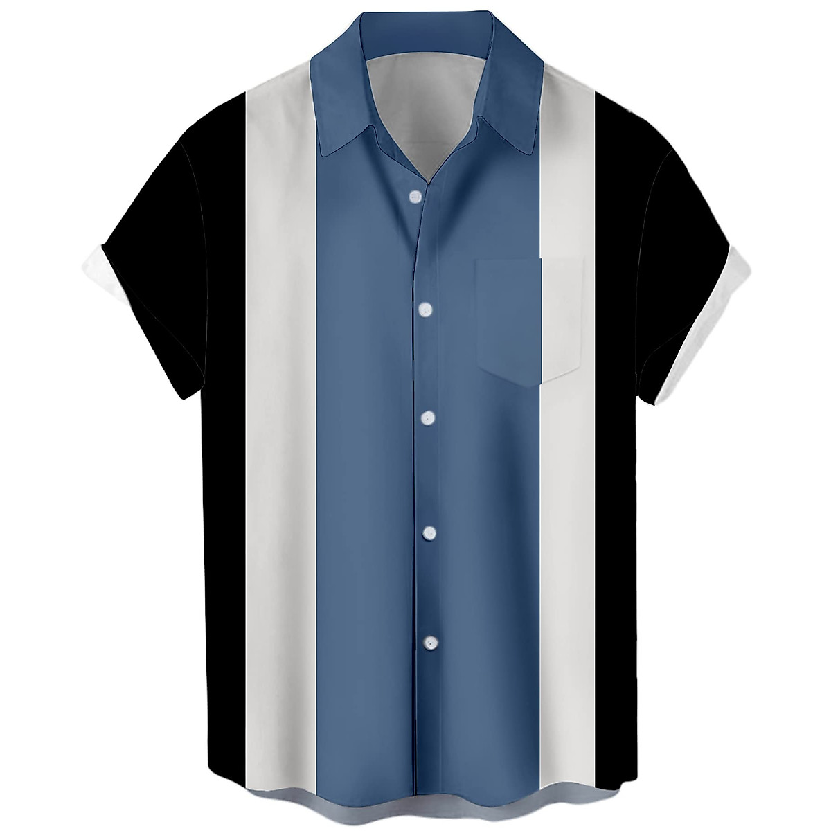 CURBODO Bowling Shirts for Men Retro Short Sleeve Button Down Shirt Hawaiian Casual Printed Beach Shirt Colorblock Babyblue XL