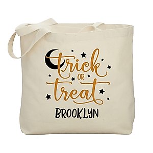 Personalization Universe Trick or Treat Halloween Tote Bag - Customizable Trick or Treat Canvas Bag with Shoulder Strap, Perfect for Halloween Candy, Machine Washable, 20" W x 15" H x 5" D