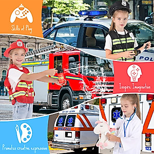 Fedio Kids Dress up Trunk Boys Role Play Costume set for Kids age 3-7, Doctor,Police, Fireman Costume with Accessories for Dress up
