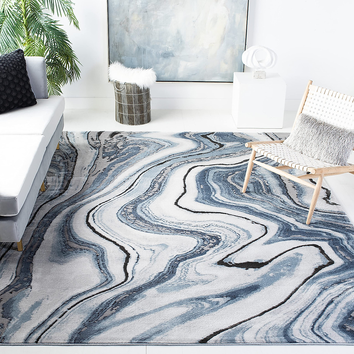 SAFAVIEH Craft Collection Area Rug - 9' x 12', Blue & Grey, Modern Abstract Design, Non-Shedding & Easy Care, Ideal for High Traffic Areas in Living Room, Bedroom (CFT819M)