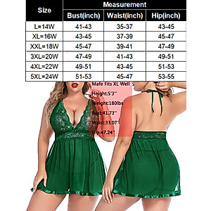 Avidlove Plus Size Women Babydoll Lingerie Lace Chemise Halter Backless Sleepwear Green
