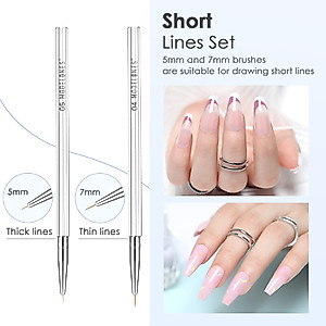 Modelones Nail Art Brushes, Liner Brushes 5Pcs Thin Nail Brush Set for Nail Art Nails Gel Polish Painting Designs with Hexagonal Shape Easy Hold 5/7/9/11/20mm