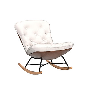 LZAREAL Rocking Boho Glider Chair for Nursery Comfy Accent Chairs for Living Room/Bedroom, Side Rocker Chair with Back Tufted Design Upholstered Fabric Padded Seat with Solid Wood Base, Linen-Cream