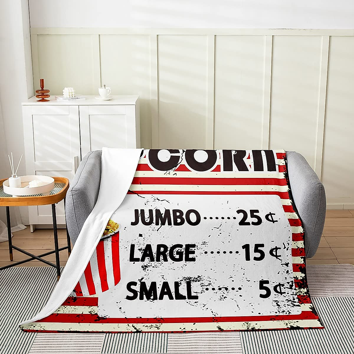 Feelyou Kids Popcorn Plush Throw Blanket, 40"x50" Movie Theater Blanket for Boys Teens DecorMovie Night Flannel Fleece Blanket Set Cinema Movie Ticket Bedroom