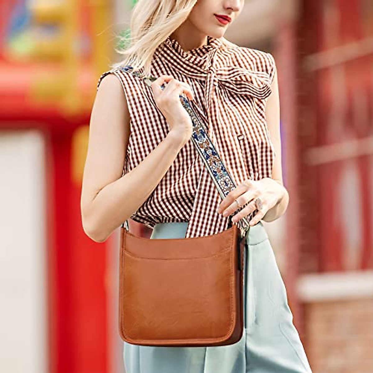 KITATU Crossbody Bag for Women Hobo Handbags - Vegan Leather Designer Purse Shoulder Zipper Bag with 2 Adjustable Straps (Medium, A-Brown(with slim wallet))