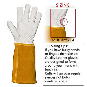 Suse's Kinder Fireplace Gloves for Women, Mig Tig Welding Gloves XS, Fireproof Heat Resistant Barbecue Mitt, Welders, Top Grain Cowhide Lined Hand (Yellow White, XS)