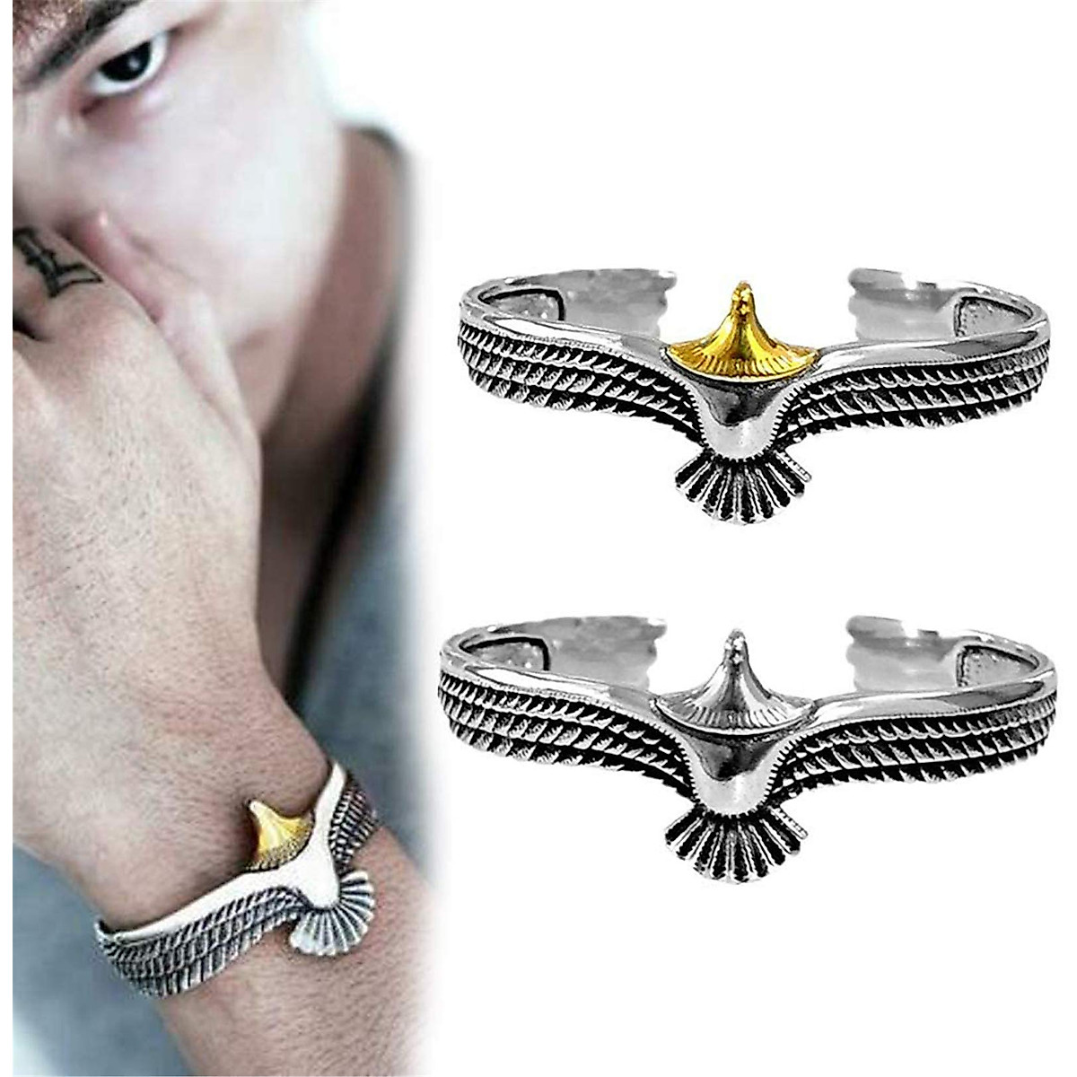 Aderpmin Eagle Cuff Bracelet-Fashion Adjustable Eagle Cuff Wristband Open Ended Bangle Wristband Bracelet for Valentine Gifts (Gold+Silver)