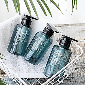Shampoo and Conditioner Dispenser Bathroom Pump Ocean Blue Bottles Refillable Cosmetic Pump Dispensers 3pcs 10.6oz 300ml Bottle for Travel