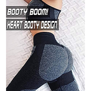 KIWI RATA Women's High Waist Active Seamless Compression Fitness Leggings Running Workout Slim Butt Lift Yoga Pants (#1 Heart Booty Black, Large)