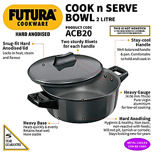 Hawkins/Futura L62 Hard Anodised Cook and Serve Stewpot/Bowl, 2-Liter,Gray,Medium