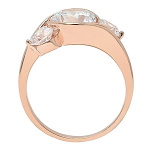 3.5 Ct Brilliant Round Cut Clear Simulated Diamond 14K Rose Gold Three Stone Statement Ring Size 10.75