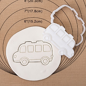 Mostop Bus Cookie Cutters with Stamper, 3D Transportation Vehicle Cookie Mold for Candy Chocolate Biscuit Pastry Cheese Baking Molds
