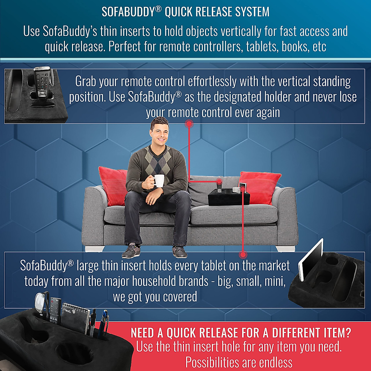 Sofa Buddy - Convenient Couch cup holder, couch caddy, sofa cup holder. The perfect couch accessory