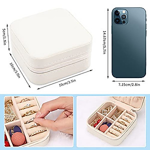 XZUZ Small Travel Jewelry Boxes, Portable Jewelry Organizer Display Storage boxes for earrings, rings, necklaces, jewelry boxes for women. (white).