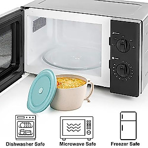 SOUJOY 2 Pack Noodle Bowl With Lid, 40 OZ Large Microwave Wheat Straw Soup Bowl with Phone Holder, Instant Noodle Bowl for Soup, Noodles, Ramen