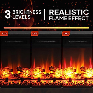 ROVSUN 26" Recessed Electric Fireplace Insert w/Remote Control Timer Adjustable Space Heater FireBox, 3 Flame Brightness, Two Side Built-in Wall Tiles Logs,CSA Listed(Black)