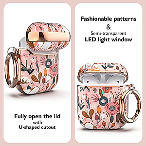 TATOFY Case Cover for AirPods 1&2, Stylish AirPods Case for Women Girls, Flower Patterns Protective Hard Case with Clip (Pink)