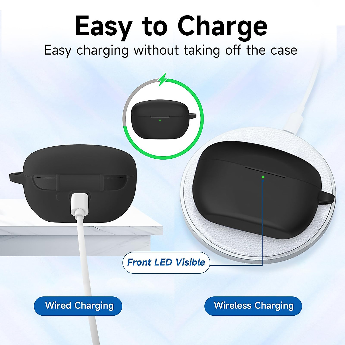 JDHDL for Sony WF-1000XM5 Case Cover with Replacement Ear Tips(S/M/L), Protective Silicone Case for Sony WF-1000XM5 with 3 Pairs Eartips (Black)